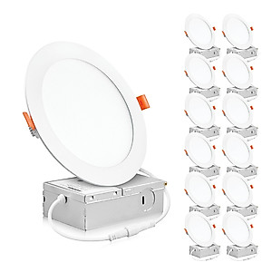 Parmida LED Technologies (12 Pack) 6 Inch Ultra-Thin LED Recessed Ceiling Light with Junction Box, 12W, Dimmable Canless Wafer Slim Panel Downlight, IC Rated, ETL-Listed - 4000K