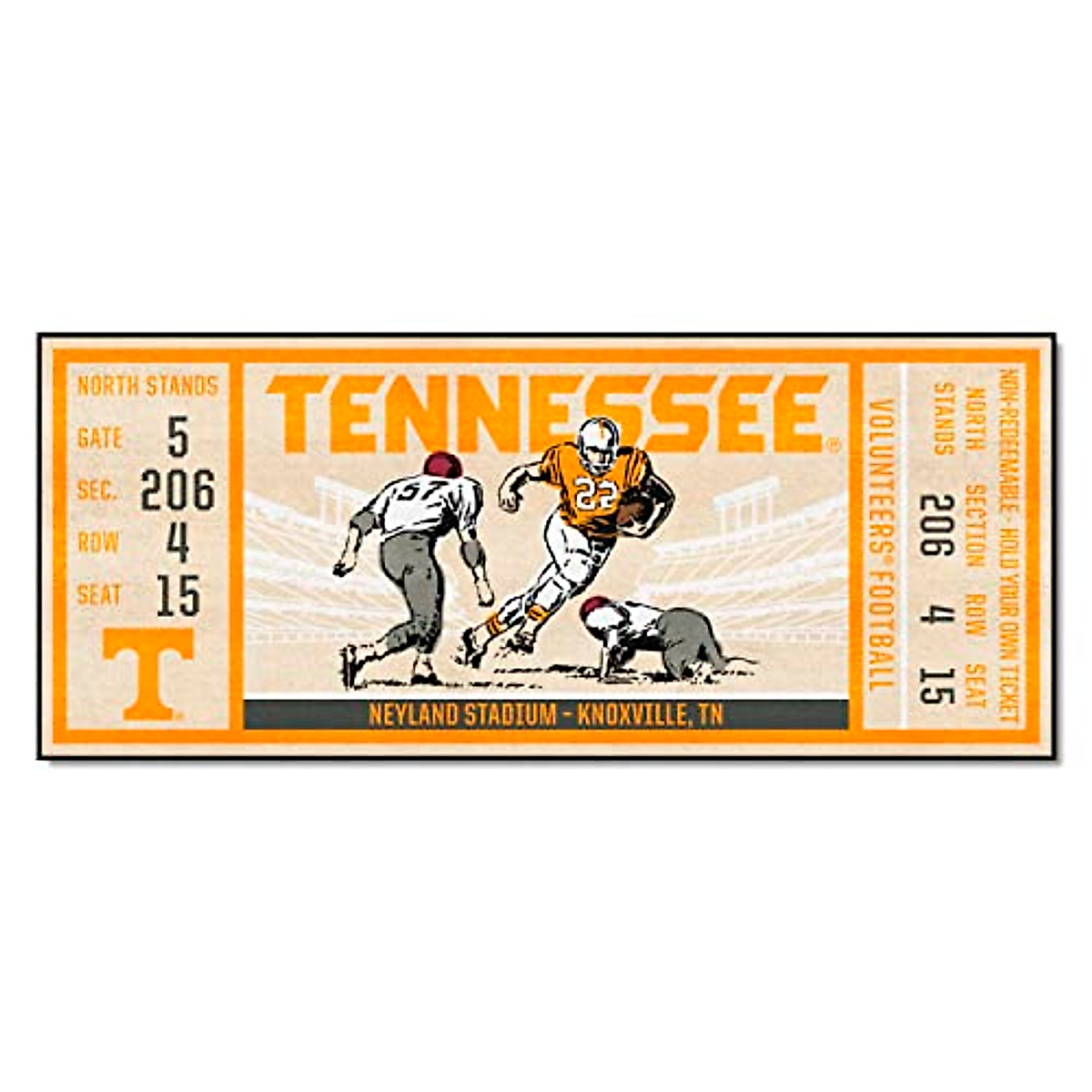 FANMATS 23156 Tennessee Volunteers Ticket Design Runner Rug - 30in. x 72in. | Sports Fan Area Rug, Home Decor Rug and Tailgating Mat