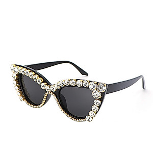 FUPRECIOUS Vintage Retro Cat Eye Sunglasses Rhinestone Crystal Sparkle For Women (black)