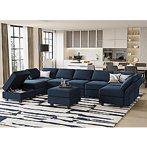 Belffin Modular Convertible Sectional Sofa with Reversible Double Chaises Velvet L Shaped Convertible Couch with Storage Blue