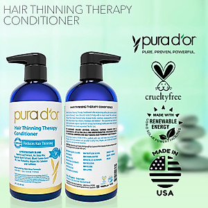 PURA D'OR 16 Oz Hair Thinning Therapy Biotin Conditioner, CLINICALLY TESTED Effective Results, Low Lather Deep Moisturizing Herbal DHT Blocker Hair Thickening Products For Women & Men, Color Safe