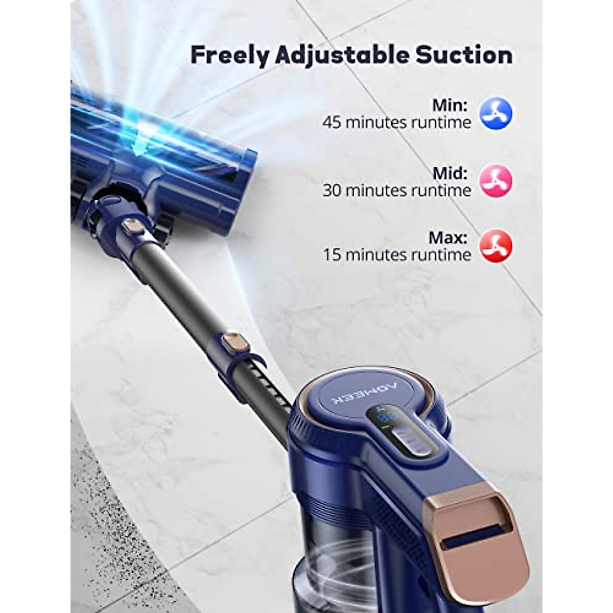Voweek Cordless Vacuum Cleaner, 6 in 1 Lightweight Stick Vacuum Cleaner with 3 Power Modes, LED Display, Powerful Stick Vacuum Up to 45min Runtime, Vacuum Cleaner for Hardwood Floor Pet Hair Home Car