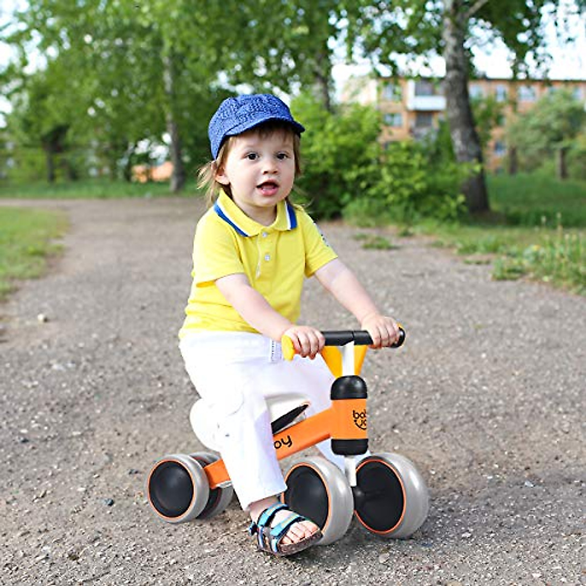 Baby Joy Baby Balance Bikes, Baby Bicycle, Children Walker Toddler Baby Ride Toys for 9-24 Months, Ride-on Toys Gifts Indoor Outdoor for 1 Year Old, No Pedal Infant 4 Wheels Bike (Orange)