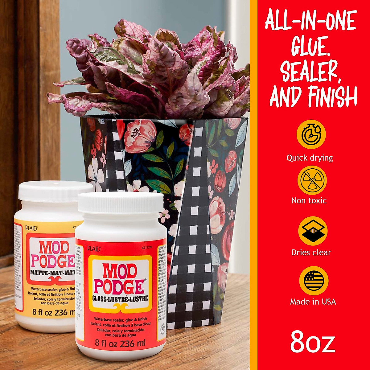 Mod Podge Bundle, 8 Ounce Gloss and Matte Medium Waterproof Sealer, Pixiss Accessory Kit with Foam Brushes, Gloves, Glue Spreaders and More 8oz