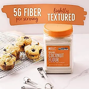 BetterBody Foods Organic Coconut Flour 2.25 Pound Jar, Naturally Gluten-Free White Flour Alternative with a Slight Coconut Taste and Aroma, 23% Dietary Fiber per Serving