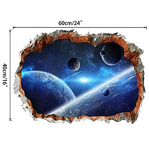 HERRA 3D Planet Universe Galaxy Outer Space Wall Decal Spacecraft Astronaut Wall Stickers, Peel and Stick Removable Space Capsule Window Wall Stickers Wall Mural for Kids Room (blue2)