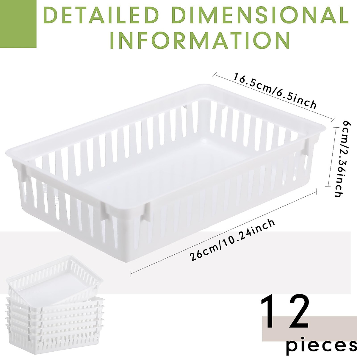Wenqik Set of 12 Plastic Baskets for Organizing 10.24 x 6.5 x 2.36 Inch Rectangular Trays Plastic Organizer Bins Rectangle for Desk Organization(White)
