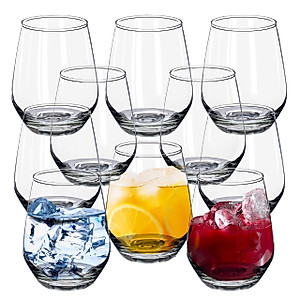 DISCOUNT PROMOS Silica 12 Oz. Stemless Wine Glasses Set of 10, Bulk Pack of Drinking Glasses, Restaurant Grade Glassware, Perfect for Wine, Cocktails and More - Clear Bottom Color