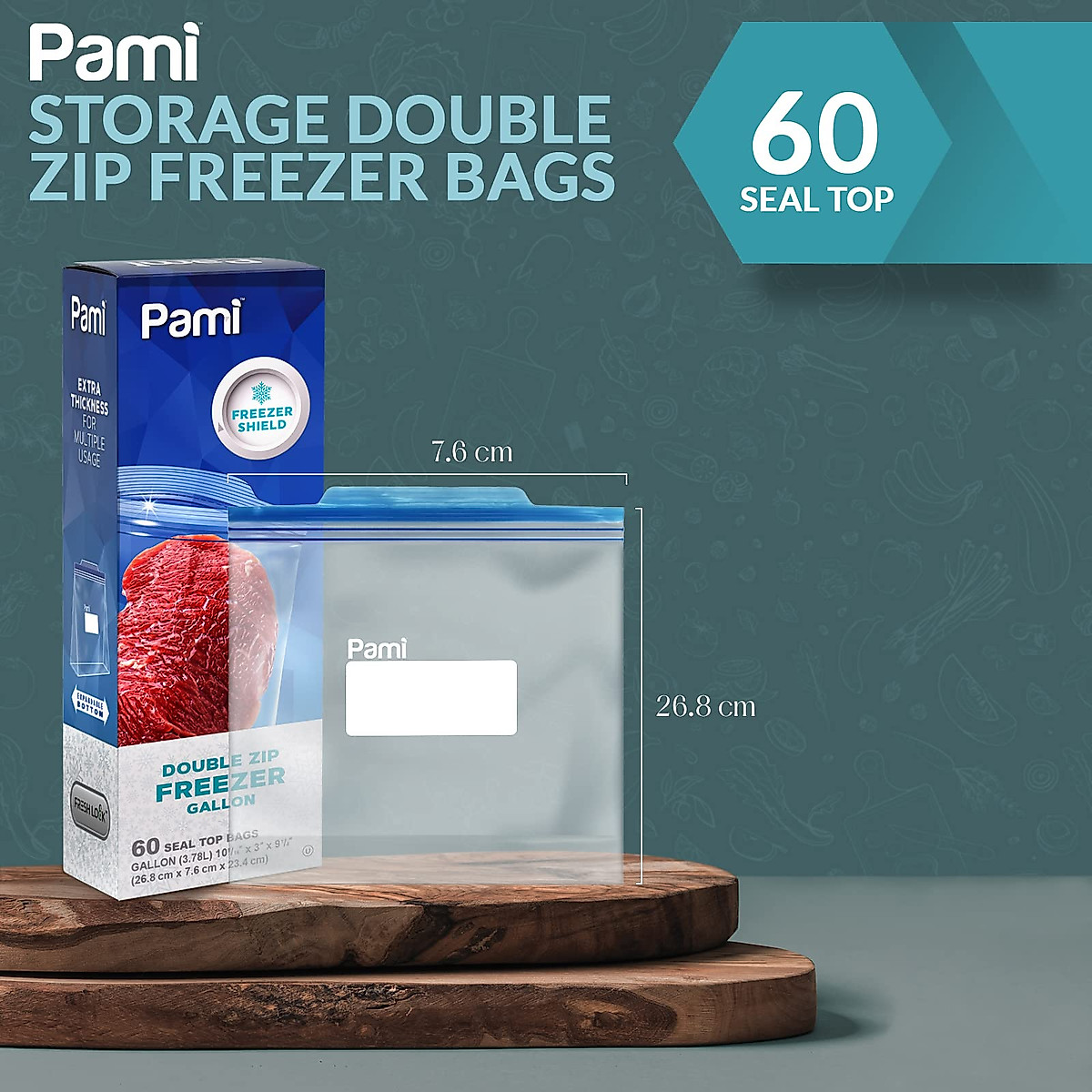 PAMI Freezer Zipper Gallon Bags [60 Pieces] - Leakproof Food Storage Freshness-Lock Bags With Expandable Bottom- Food-Safe Slider Zipper Bags
