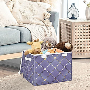 Kigai Purple Square Lidded Home Storage Bins, Foldable Storage Basket with Double Handle, Flip-Top Storage Box for Toys Clothes Documents