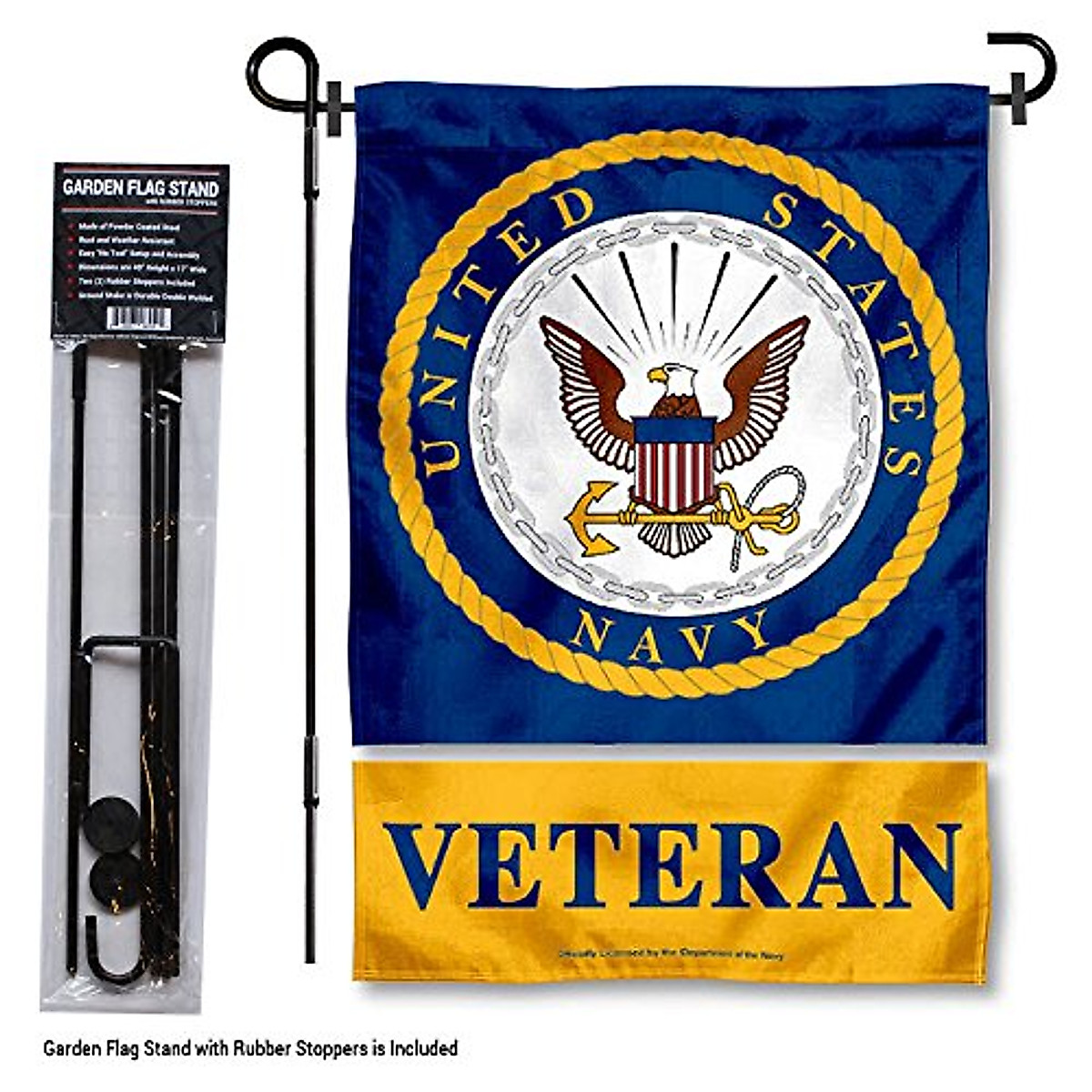 Navy Veteran Garden Flag with Stand Holder