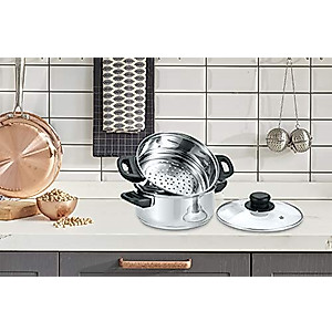 CONCORD 3 Quart Stainless Steel 3 Piece Steamer Cookware Set. Features 2 Quart Veggie Steamer and 3 Quart Cooking Pot with tempered glass lid. (INDUCTION COMPATIBLE)