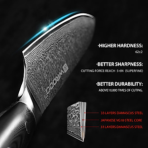 WROOC [NEW] Razor Sharp Chef Knife, 67 layers Damascus, 8 inch Kitchen knives with Military grade G10 Handle, Japanese steel super sharp, Superb Edge Retention, Stain & Corrosion Resistant