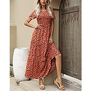 Maggeer 2023 Womens Summer and Fall Maxi Dress Modest Smocked Tiered Floral Short Sleeve Dress for Women Floral XL