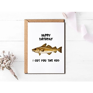 EdgarGifts I Got You This Cod - Happy Birthday Card - Funny Birthday Card - Fish Birthday Card - Birthday Card For Dad - Card For Husband