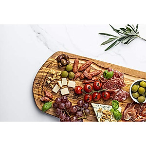 SOLTAKO Olive Wood Cutting Steak Board, Large Cheese Board, Hand Made Serving Platter, Wooden Charcuterie Board, Rustic Chopping Board with Juice Groove