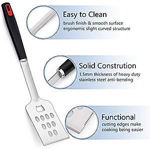 HaSteeL BBQ Grill Accessories Set of 7, Stainless Steel Grilling Tools Set with Storage Bag, Heavy Duty Grill Spatula, Tong, Fork, Basting Brush, Cleaning Brush, Dishwasher Safe & Man’s Gift