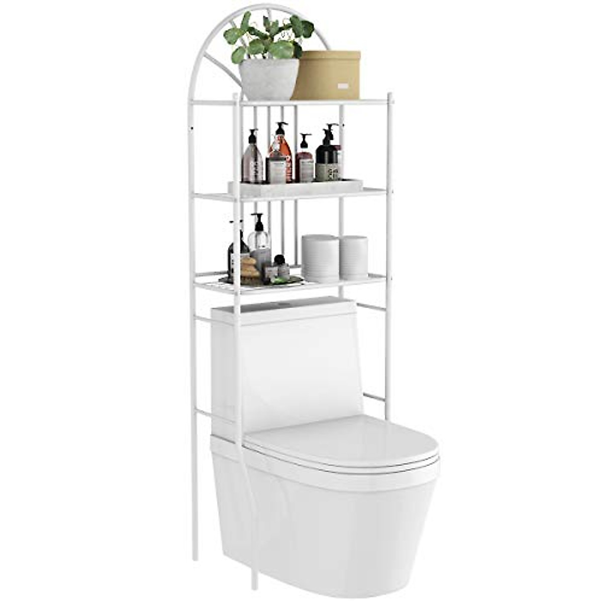 Tangkula Bathroom Space Saver, 3-Tier Over The Toilet Storage Rack, Bathroom Organizer with Metal Frame Shelf for Home Bathroom Laundry, 23.5 x 10.5 x 68 Inches, White