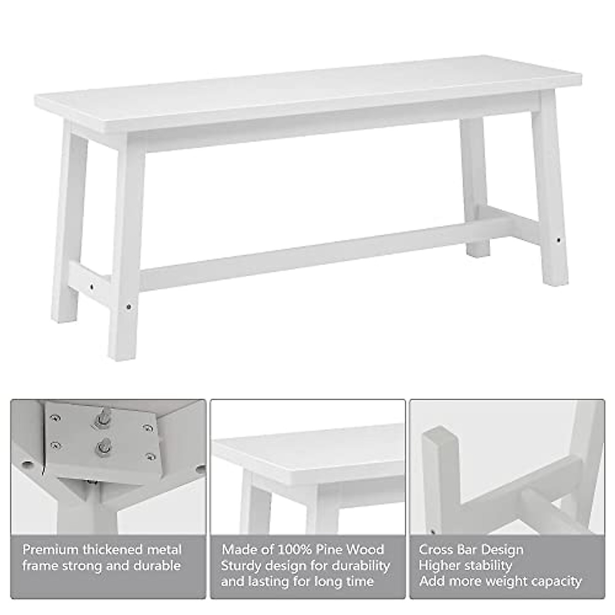 Dining Kitchen Table Set for 4, Solid Wood 4 PC Table and Chair Set, Rectangular Kitchen Table with 2 Chairs and Bench, Modern Farmhouse Dinette Table Set for Kitchen, Dining Room, Easy Assembly