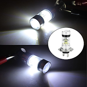 Ajxn 2 PCS Car H7 Led Fog Lamp, 20Led 100W High Power Super Bright Light Bulb Replacement, Plug and Play High Performance Daytime Running Light Low Beam, Universal Bulb for Most Cars (White)