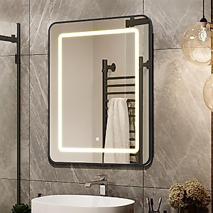APRILSOUL 16X24 Inch Black Bathroom Medicine Cabinet with Mirror, Recessed or Surface Lighted Medicine Cabinet with 3 Colors Temperature, Dimmable Light