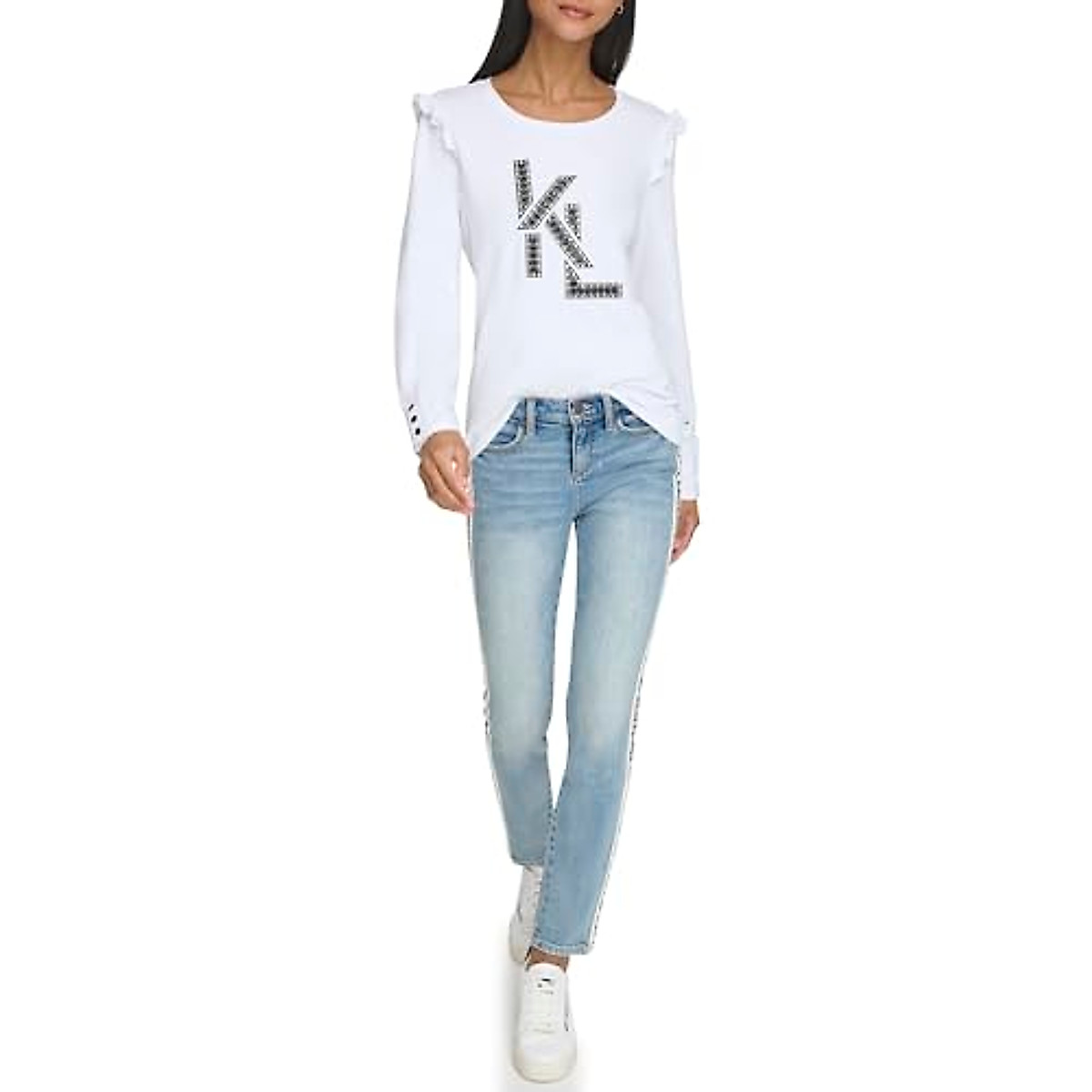 Karl Lagerfeld Paris Women's Logo with Detail Top, White