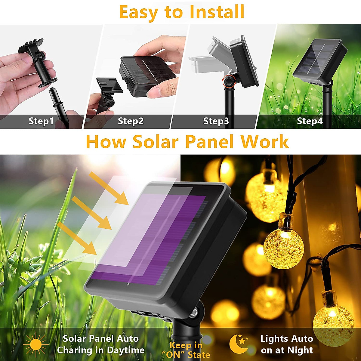 ITICdecor Solar String Lights Outdoor 20 LED Crystal Globe Light Outdoor Waterproof Decorations Solar Powered Patio Lights for Garden Parterre Terrace Decor (Warm White)