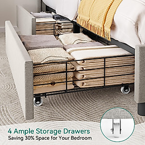 YITAHOME King Bed Frame with 4 Drawers,Upholstered Platform Bed Frame with USB-C/A & Wingback Headboard,Button Turn Headboard, No Box Spring Needed, Noise-Free(Beige, King)
