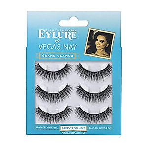 Eylure Vegas Nay Grand Glamour, Multi Pack, Reusable, Adhesive Included, 3 Pairs, 0.07 Ounce