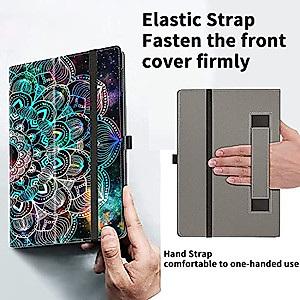 COOWPS Folio Case for Amazon Fire HD 10 (ONLY Fit 11th Generation, 2021 Release) and Fire HD 10 Plus Tablet - Slim Folding Stand Cover with Auto Wake/Sleep & Hand Strap, Mandala Flower