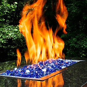 Celestial Fire Glass 48" x 6" Drop-in Burner Pan and 3 Jars of 1/2" Meridian Blue Tempered Fire Glass Bundle
