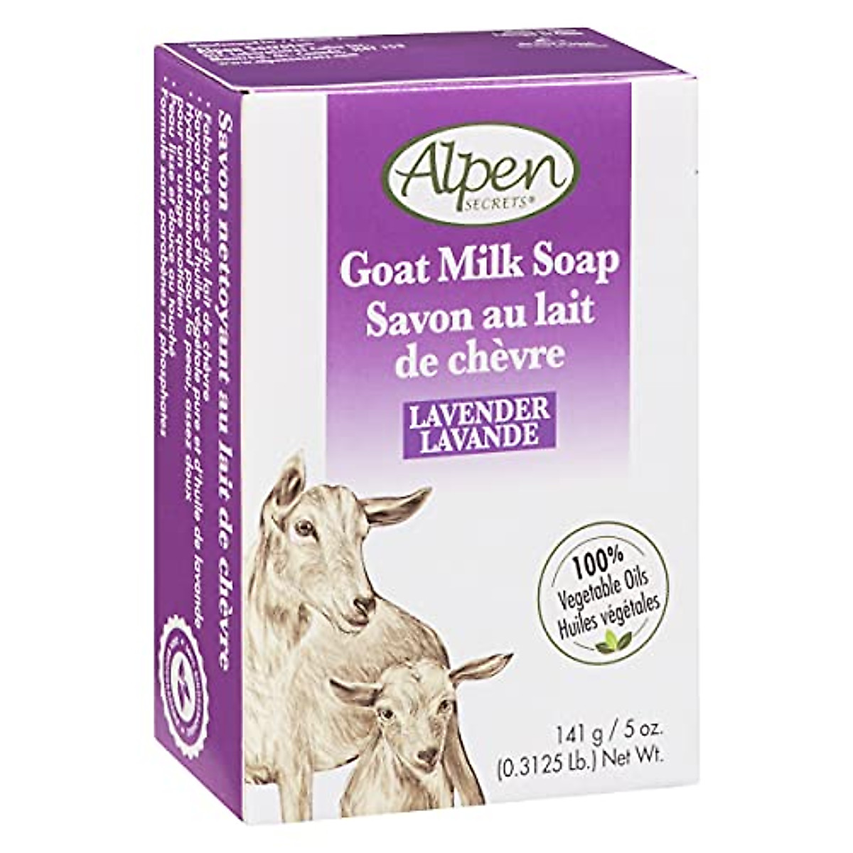 Alpen Secrets Daily Cleansing Goat milk Soap with Lavender Oil, 5-Ounces Bars (Pack of 4)