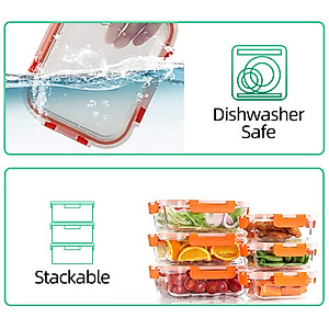 C CREST [10-Pack] Glass Food Storage Containers - Food Prep Containers with Lids - Microwave, Oven, Freezer and Dishwasher Safe