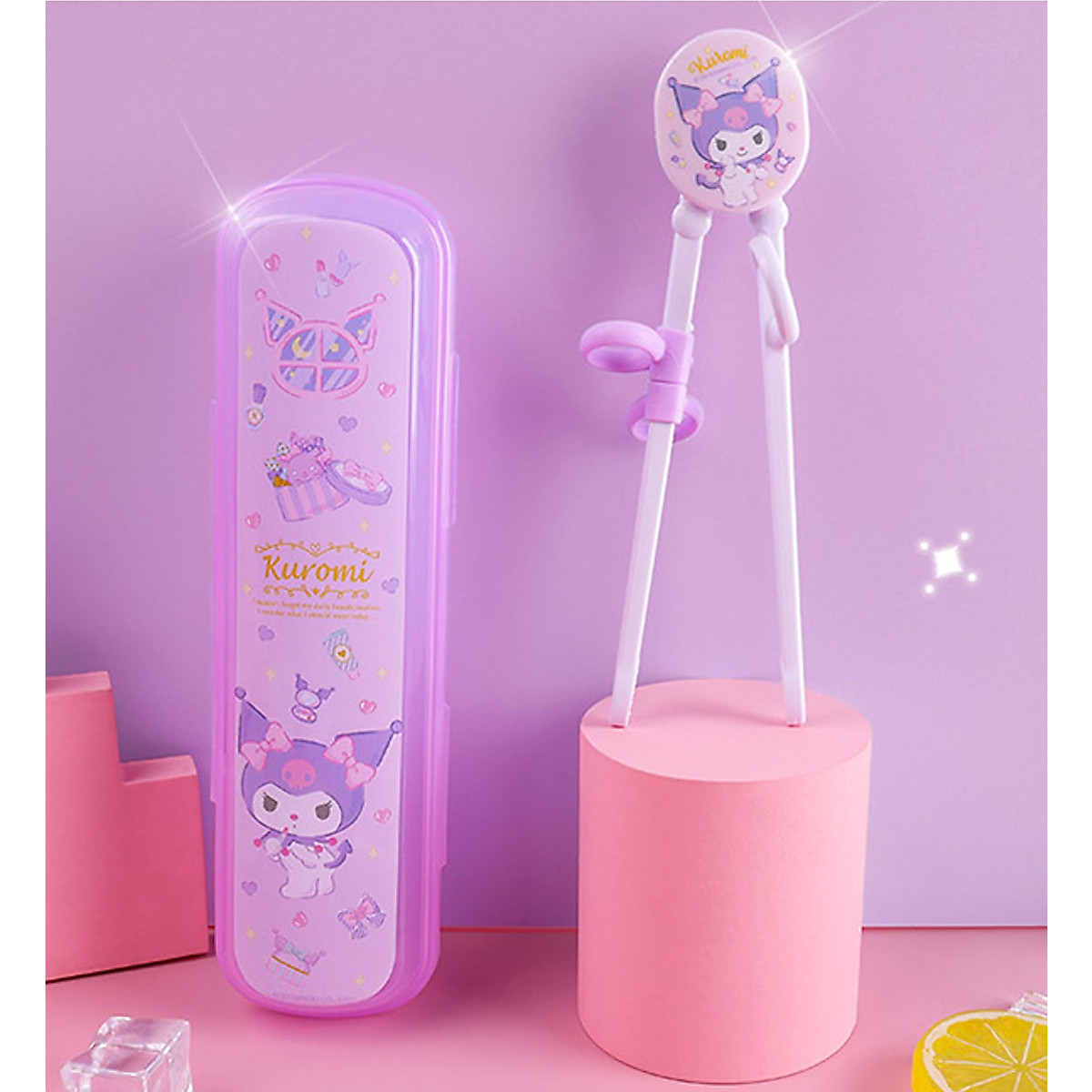 Many Rainbows Kuromi Right-Handed Tranining Chopsticks with Case, Purple