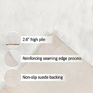 White Faux Fur Rug 3x5 Feet Soft Fluffy Rug for Bedroom Living Room Kids Room Nursery Decor Fuzzy Rug with Washable Shag Carpet, Rectangle