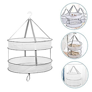 Zerodeko 3pcs Double Clothes Basket Collapsible Laundry Drying Rack Grey Towels Foldable Laundry Rack Drying Rack net Sweater mesh Clothes Hanging Dryer Clothes Drying mesh net Laundry Bag