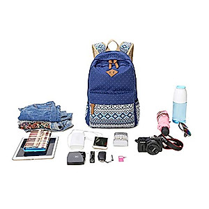 Sugaroom Backpack for Girls, School Backpack Canvas Dot Backpack Bookbags Teen Girls Backpacks Set