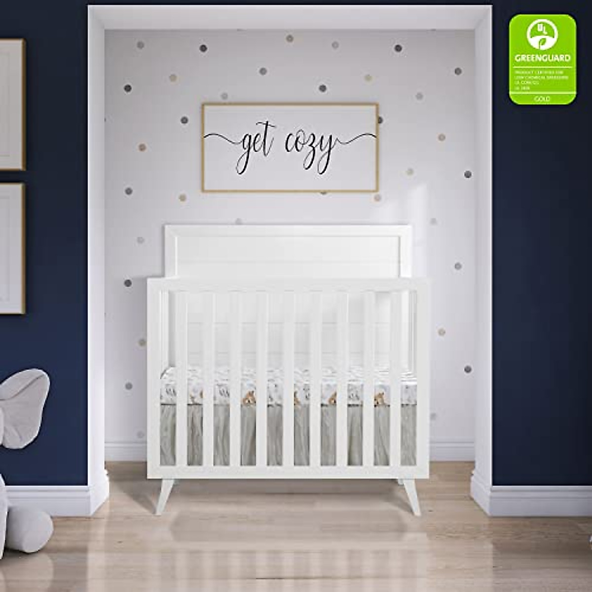 Sweetpea Baby Lexington 4-in-1 Convertible Mini Crib in White, JPMA & Greenguard Gold Certified, Made with Sustainable New Zealand Pinewood, Non-Toxic Finishes