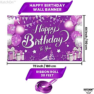 KatchOn, Purple Happy Birthday Banner - XtraLarge, 72x44 Inch | Purple Happy Birthday Banner Decor | Birthday Banner Purple for Happy Birthday Decorations | Happy Birthday Purple Banner Decorations