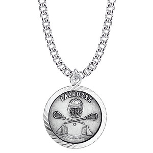 TrueFaithJewelry Sterling Silver Saint Christopher Necklace Lacrosse Sports Medal Pendant, 3/4 Inch