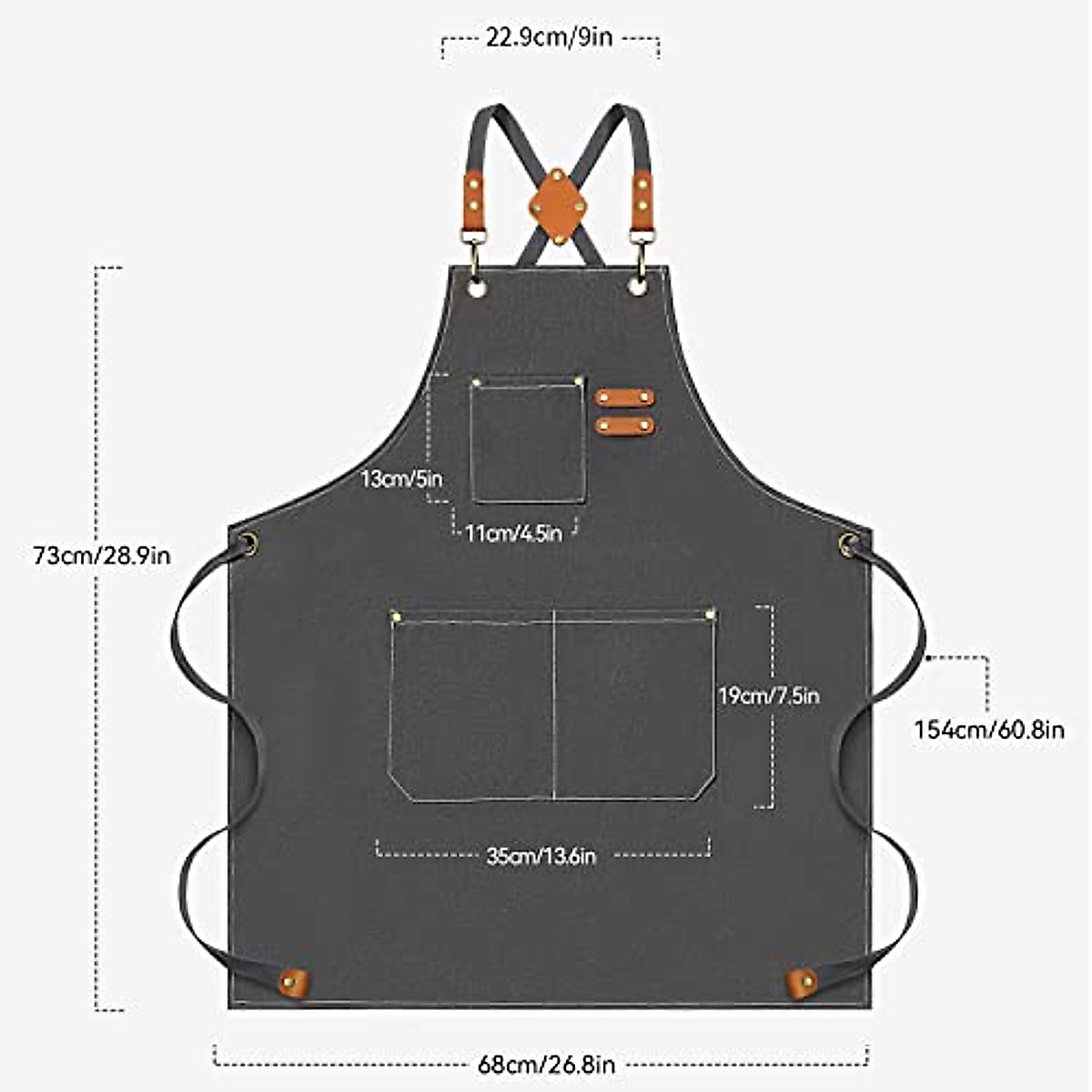 Riqiaqia Chef Apron for Women Men, Cotton Canvas Cross Back Apron with Adjustable Strap and Large Pockets (Grey)