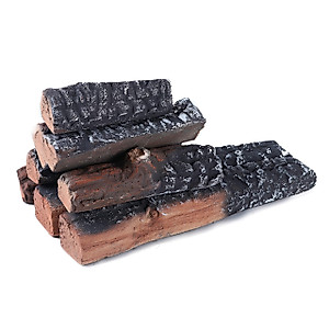 Gas Fireplace Logs Set of Ceramic Wood Logs. Use in Indoor, Gas Inserts, Vented, Electric, or Outdoor Fireplaces & Fire Pits. Realistic Clean Burning Accessories 8PCS