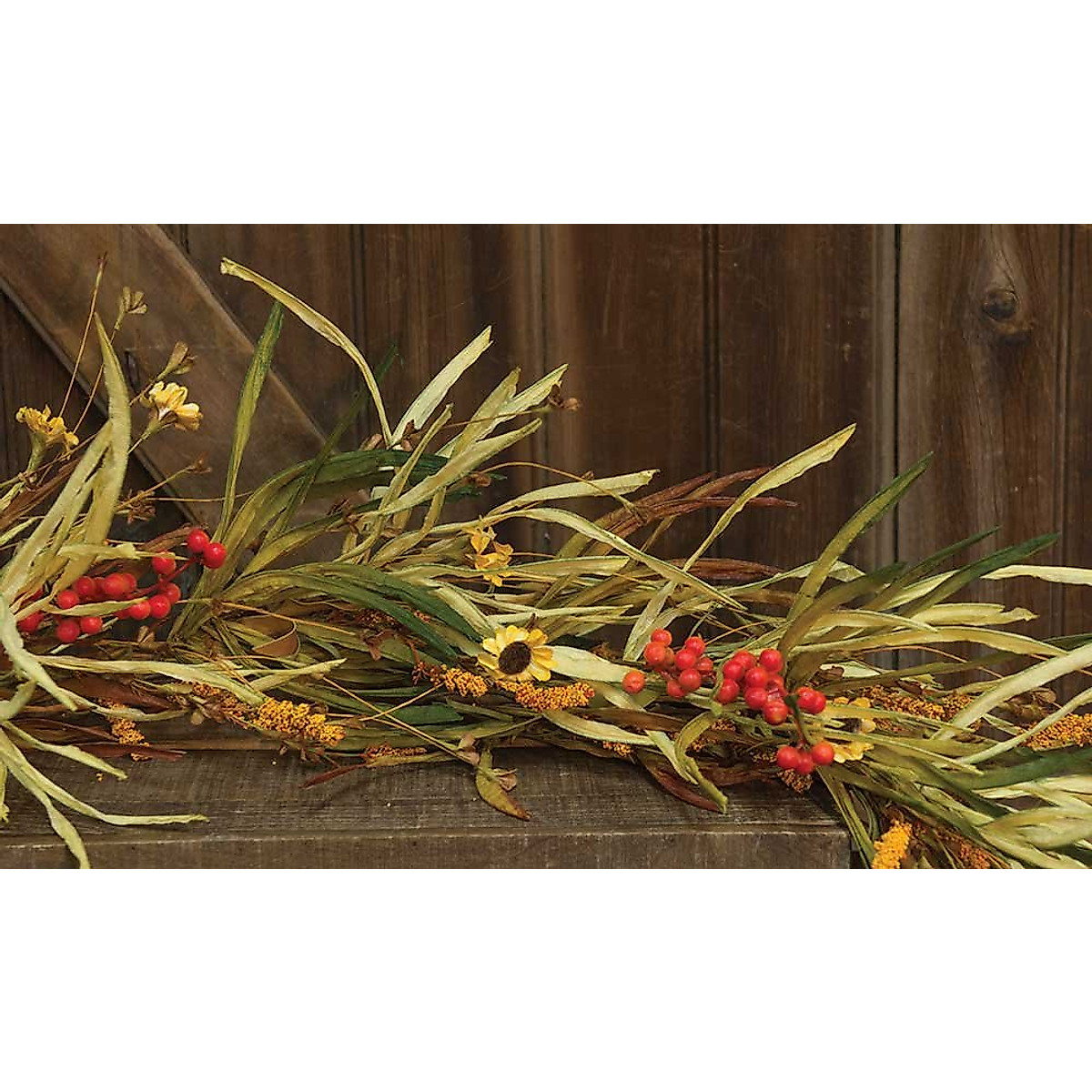 CWI Sunflower/Grass Garland - 4ft - Artificial Garland for Mantle, Arch, Table, and Entryway