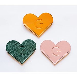 PQ Bees Personalized Leather Handmade Corner Bookmarks( 3 Pcs), 26 Letters Leather Heart Shape Corner Page Bookmark, Cute Bookmarks for Book Reading Lovers Meaningful Gift( G)