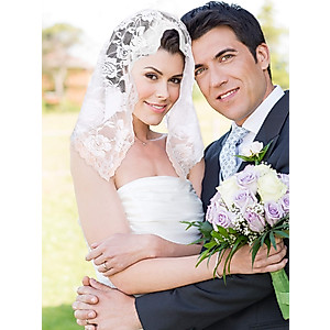 2 Pieces Floral Lace Veils Head Covering Latin Mass Mantilla Veils Short Scarf for Bridal Women (Simple Style,Medium)
