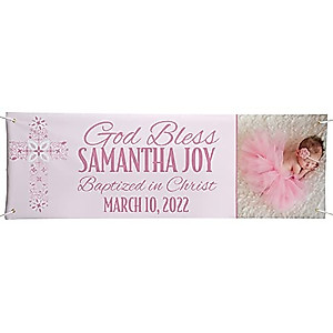 Let's Make Memories Personalized Baptism Celebration Photo Banner - Christening - Pink - 6ft