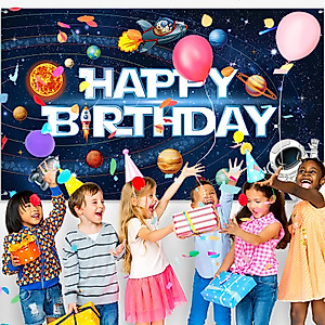 Outer Space Happy Birthday Decorations Solar System Banner Large Happy Birthday Outer Space Poster Background for Kids Boys Space Birthday Planets Party Educational Supplies, 72.8 x 43.3 Inches