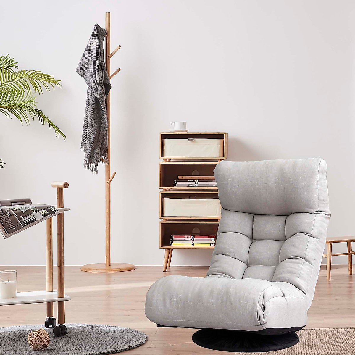 GERDIOEB Folding Sofa Bed, Leisure Convertible Sofa Chair, Tatami with 360 Degrees Rotatable Bottom for Living Room/Dorm/Guest Room/Home Office/Apartment, Gray