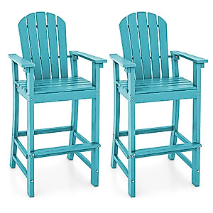 Tangkula Outdoor Tall Adirondack Chair 30 Inches Seat Height, HDPE Bar Height Patio Chair with High Backrest, Armrests and Footrest, Outdoor Bar Stool for Balcony Deck Garden Poolside (2, Turquoise)
