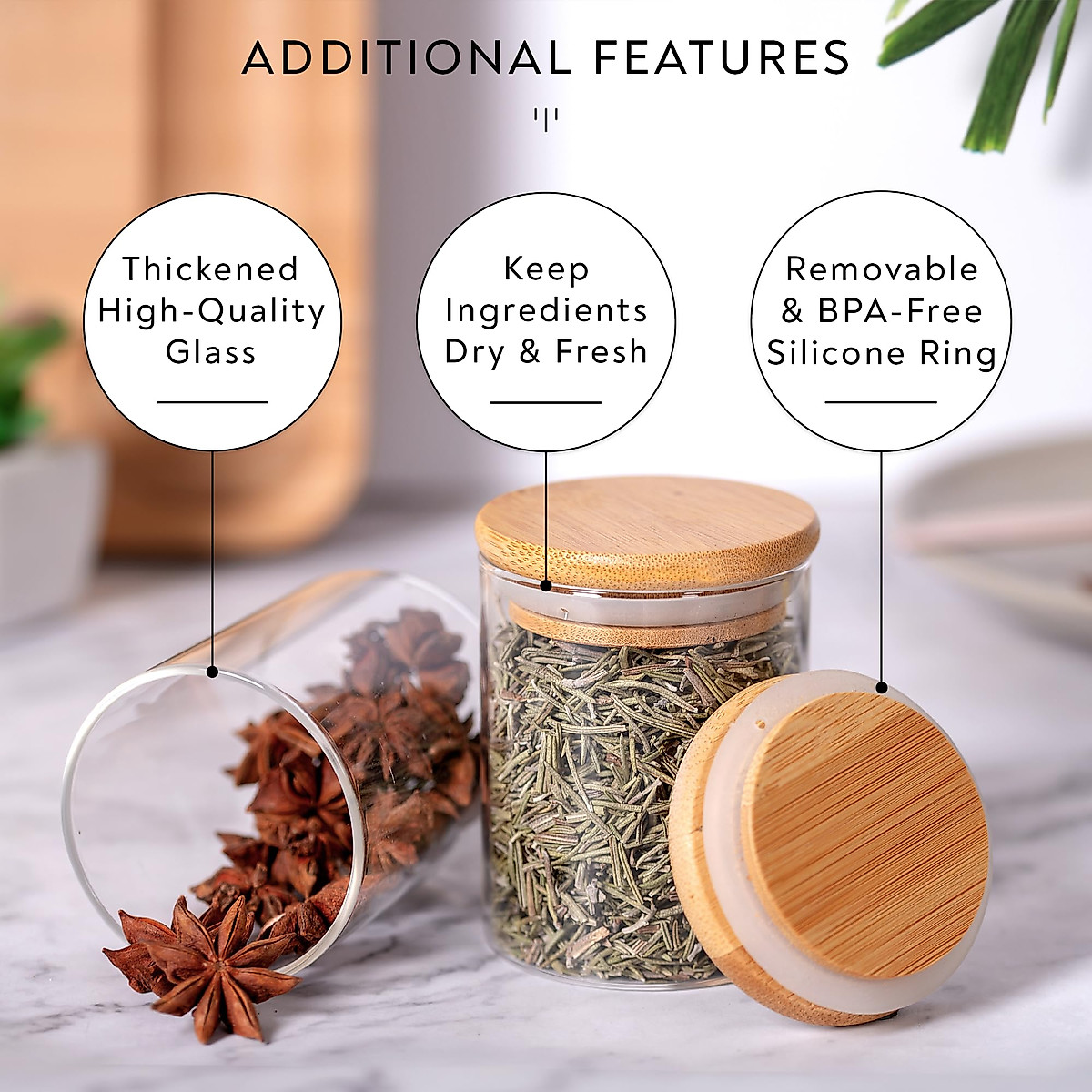 Laramaid 6oz 12Packs Glass Jars Set, Cylinder Spice Jars with Bamboo Lids and Customized Labels, Food Storage Container Canisters for Home Kitchen, Spice, Herbs, Seasoning, Seed, Tea, Sugar, Salt
